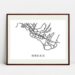 Honolulu Abstract Map Black and White Art Print Digital Download Art ...
