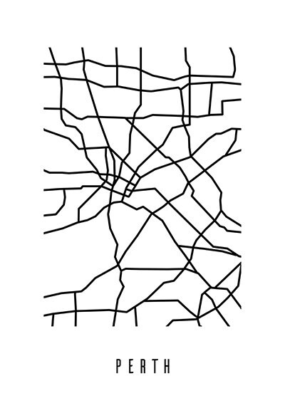Perth Abstract Map Black and White Art Print Digital Download Art Print ...