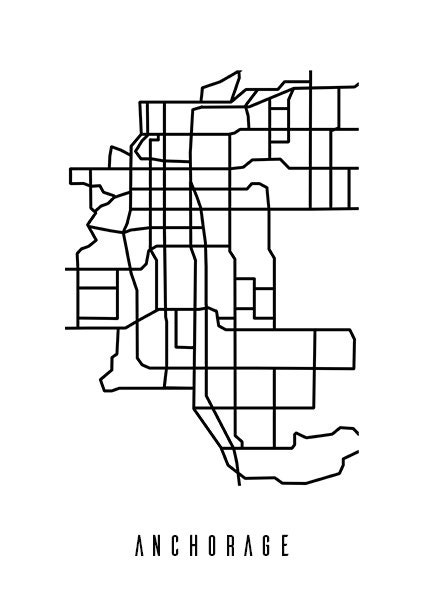 Anchorage Abstract Map Black and White Art Print Digital Download Art ...