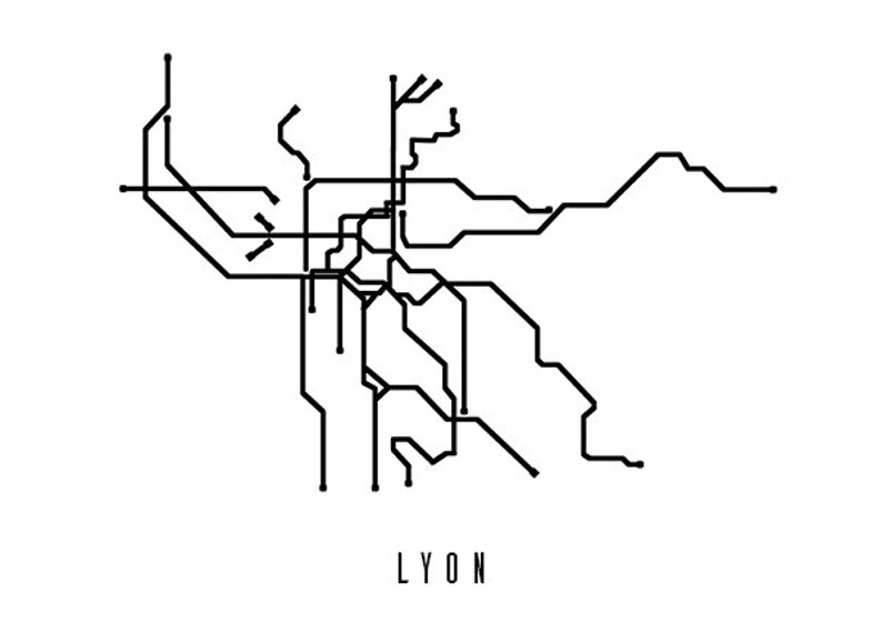 Lyon Metro Map Black and White Art Print Digital Download Art Print - Etsy