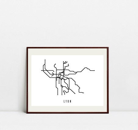 Lyon Metro Map Black and White Art Print Digital Download Art Print - Etsy