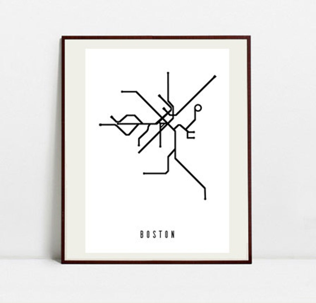 Boston Metro Map Black and White Art Print Digital Download Art Print ...