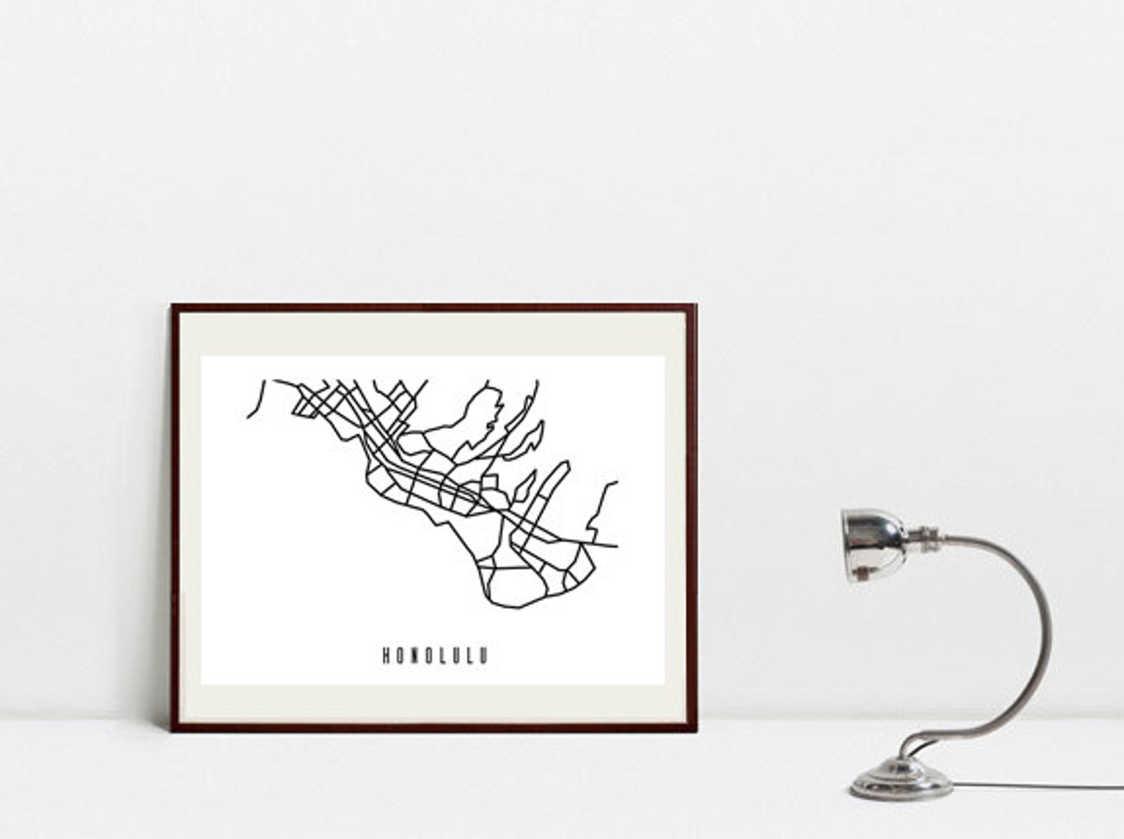 Honolulu Abstract Map Black and White Art Print Digital Download Art ...