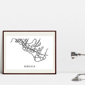Honolulu Abstract Map Black and White Art Print Digital Download Art ...