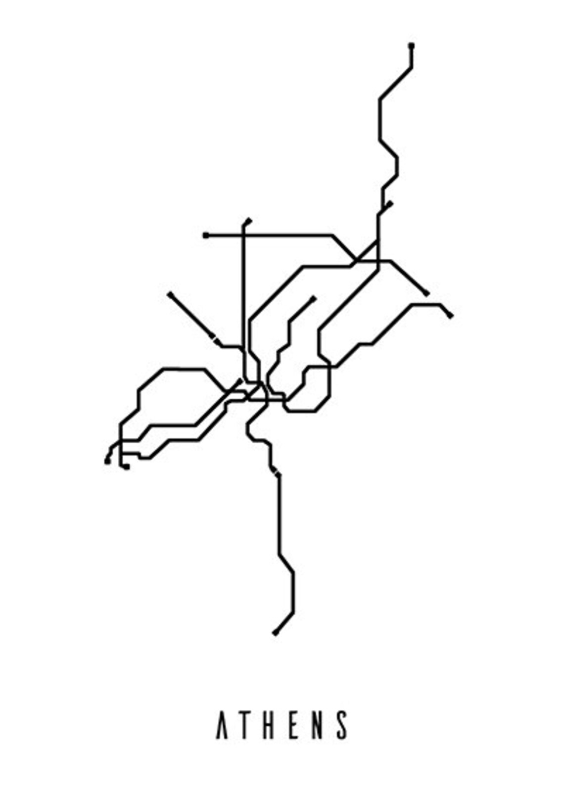 Athens Metro Map Black and White Art Print Digital | Etsy