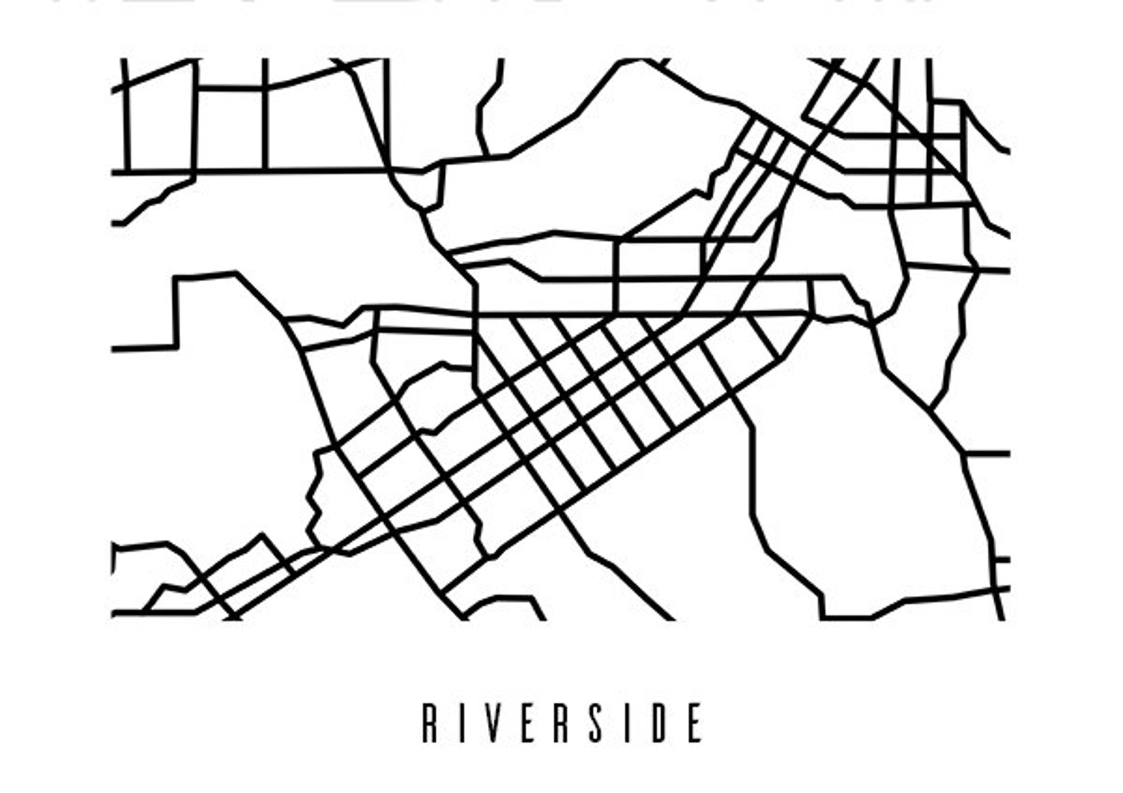 Riverside Abstract Map Black and White Art Print Digital Download Art ...