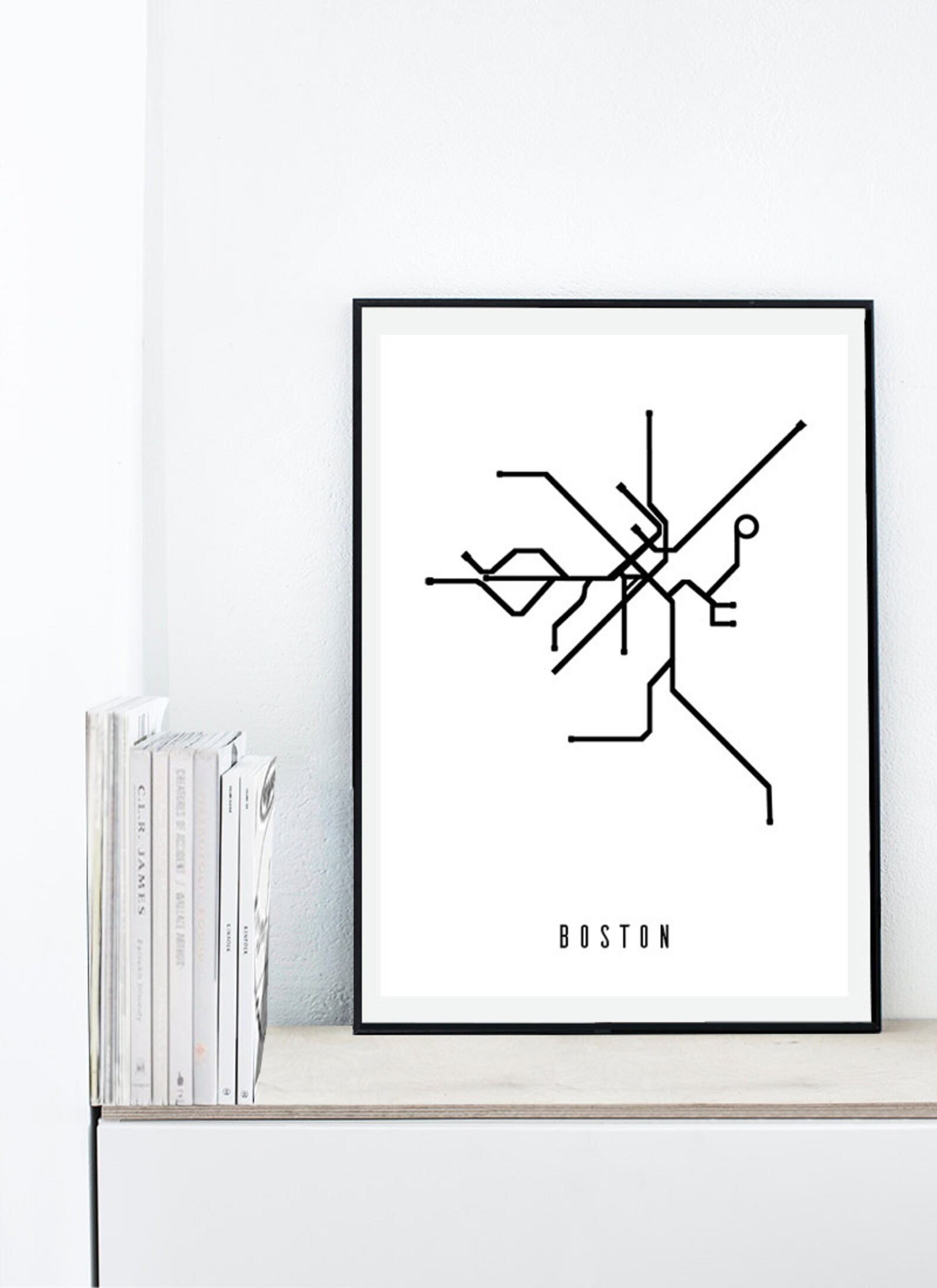 Boston Metro Map Black and White Art Print Digital Download Art Print ...