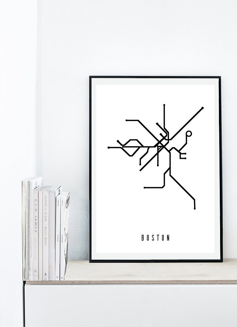 Boston Metro Map Black and White Art Print Digital Download Art Print ...