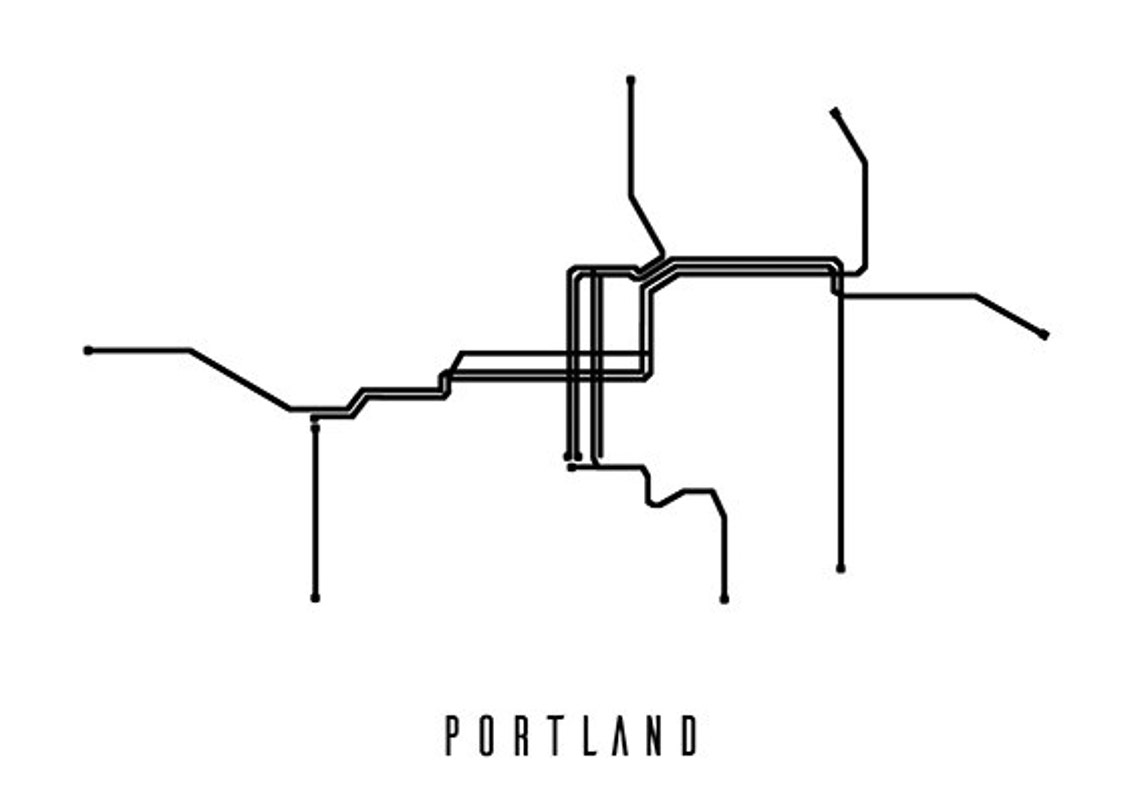 Portland Metro Map Black and White Art Print Digital Download Art Print ...