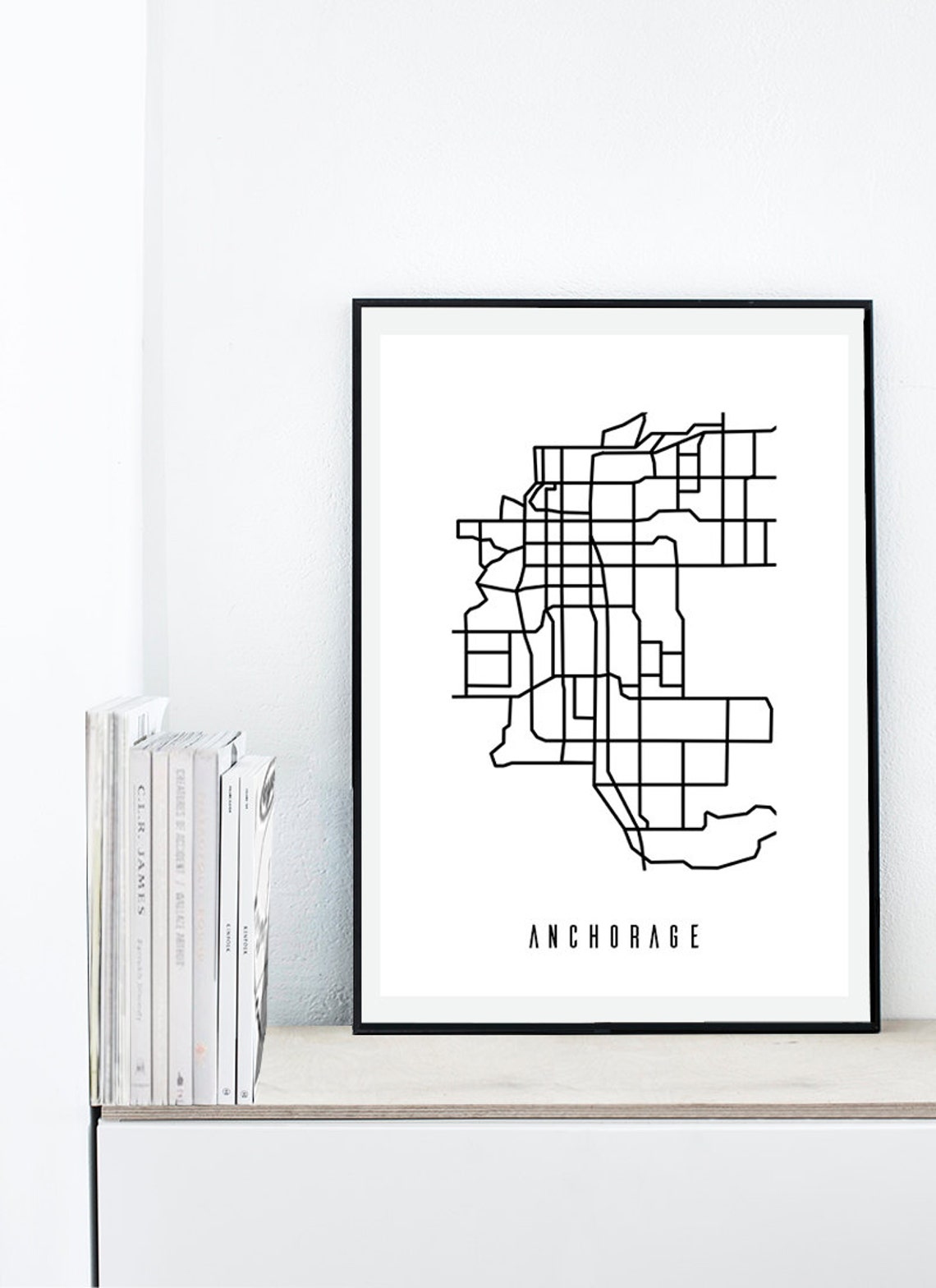 Anchorage Abstract Map Black and White Art Print Digital Download Art ...