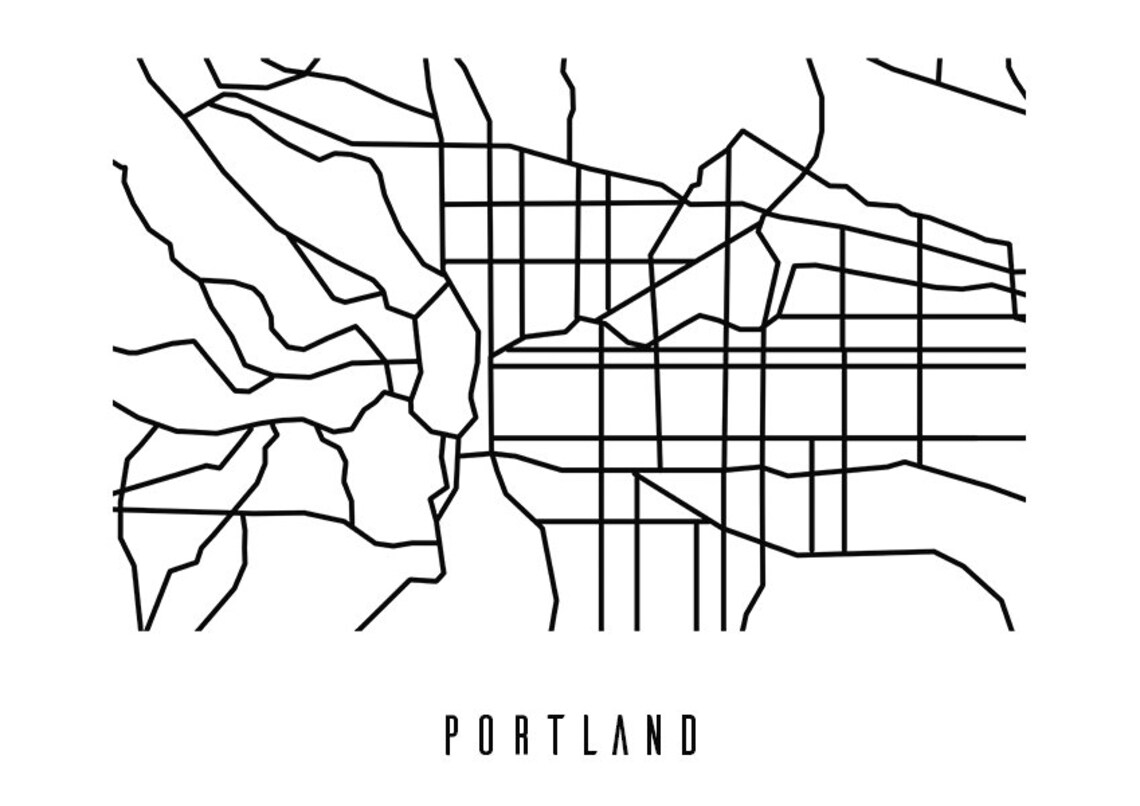 Portland Abstract Map Black and White Art Print Digital | Etsy