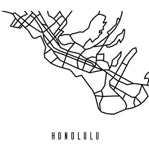 Honolulu Abstract Map Black and White Art Print Digital Download Art ...