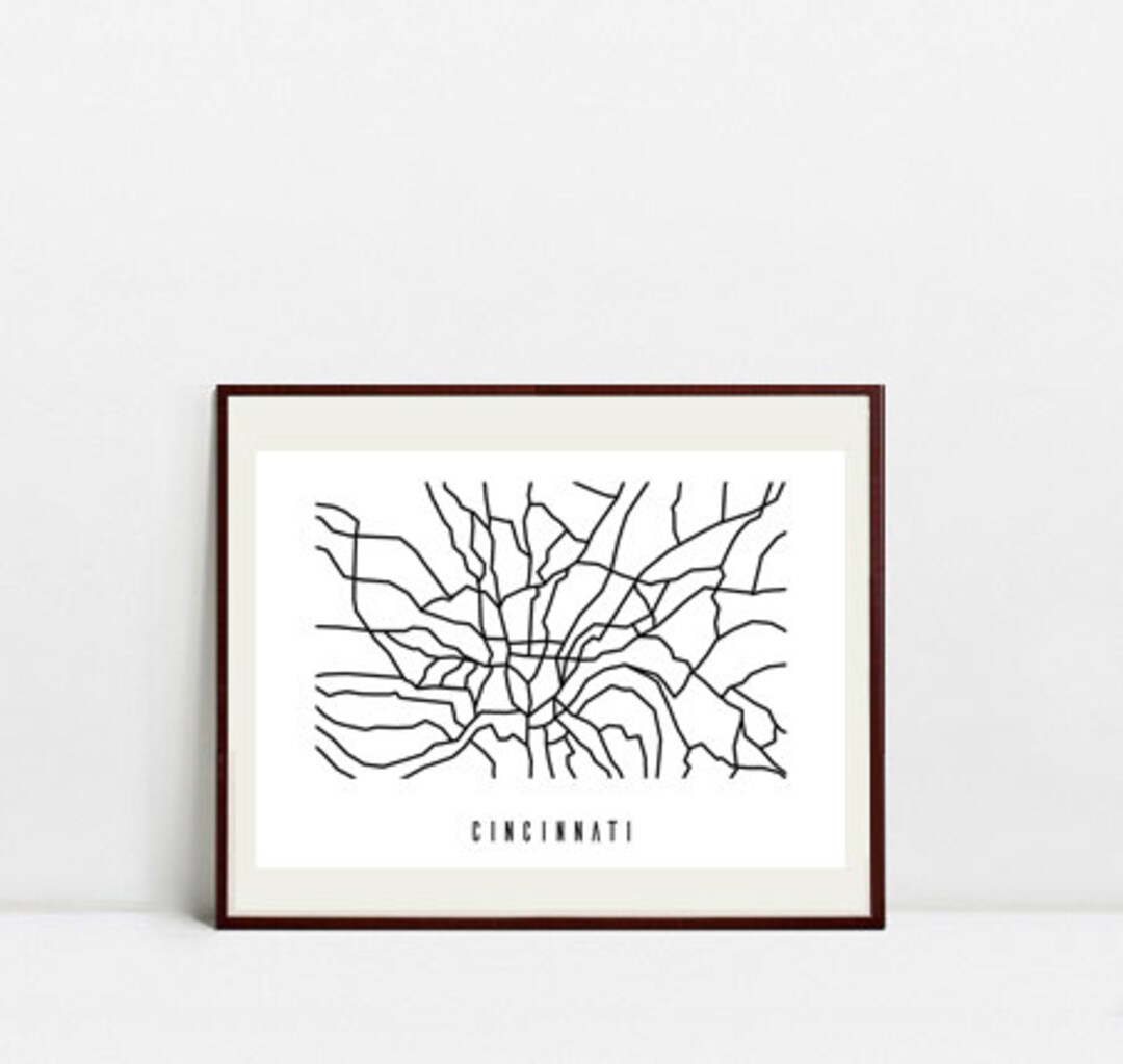 Cincinnati Abstract Map Black and White Art Print Digital Download Art ...