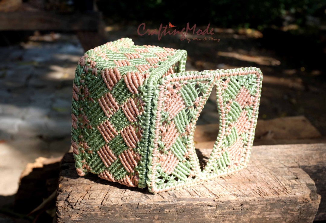 Macrame,box,tissue Box Cover ,handmade,basket,natural,dirty Pink and ...