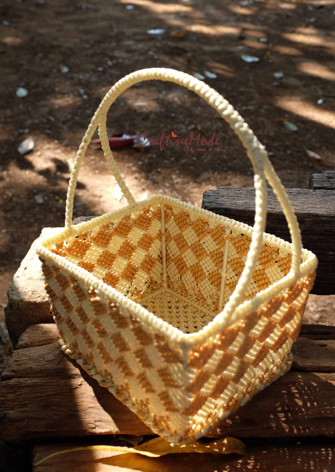 Macrame, Basket,handmade,medium Size,natural Color ,birch and Ivory ...