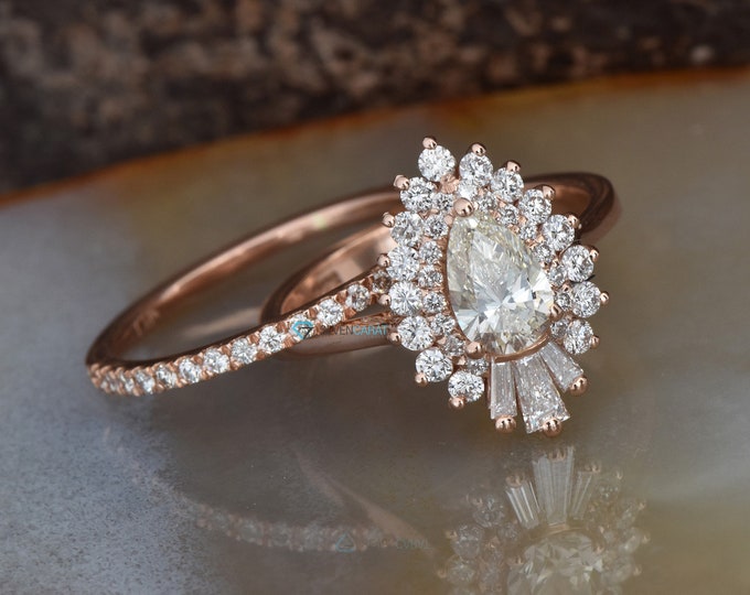 London Blue Topaz Pear Cut Ring Yellow Gold-bridal Set Rings Yellow ...