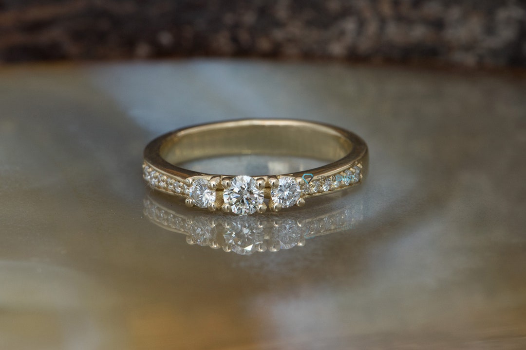 Three Stone Diamond Ring-three Stone Ring-diamond Ring 0.40ct ...