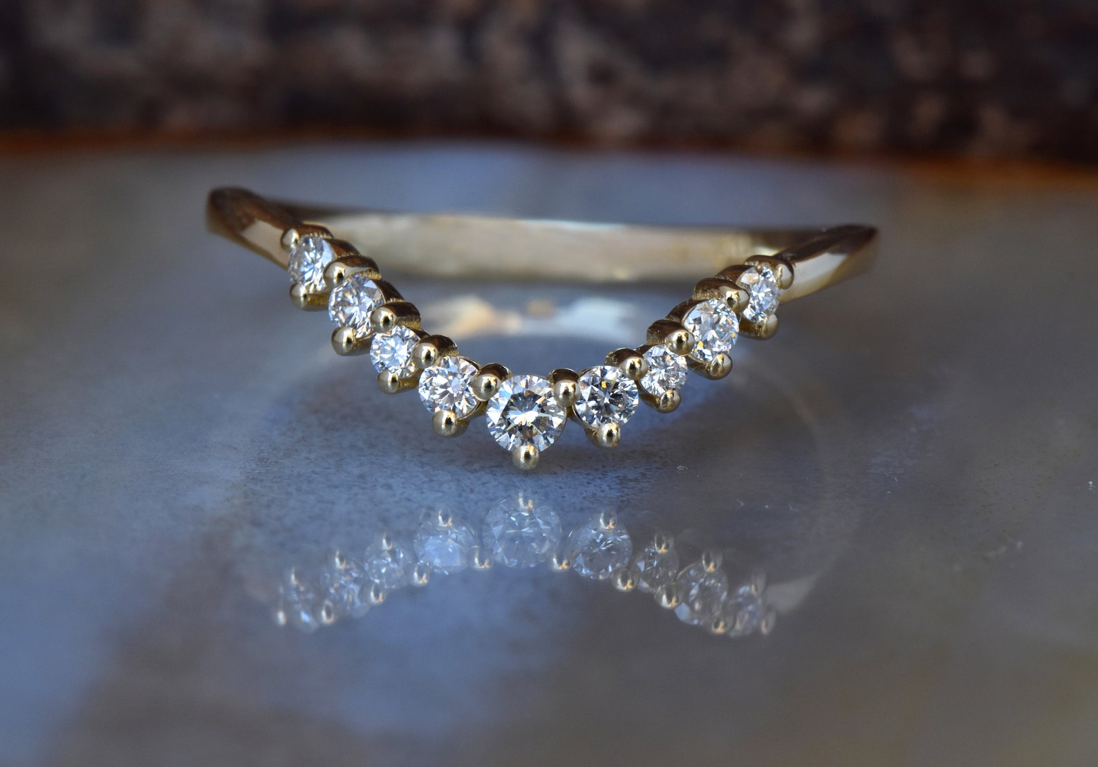 Stacking Wedding Band-yellow Gold 14k Wedding Band-diamond - Etsy