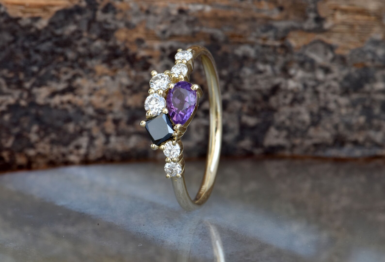 Amethyst Cluster Ring-amethyst Diamond Engagement Ring-gold - Etsy