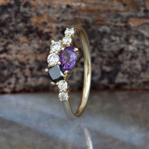 Amethyst Cluster Ring-amethyst Diamond Engagement Ring-gold - Etsy