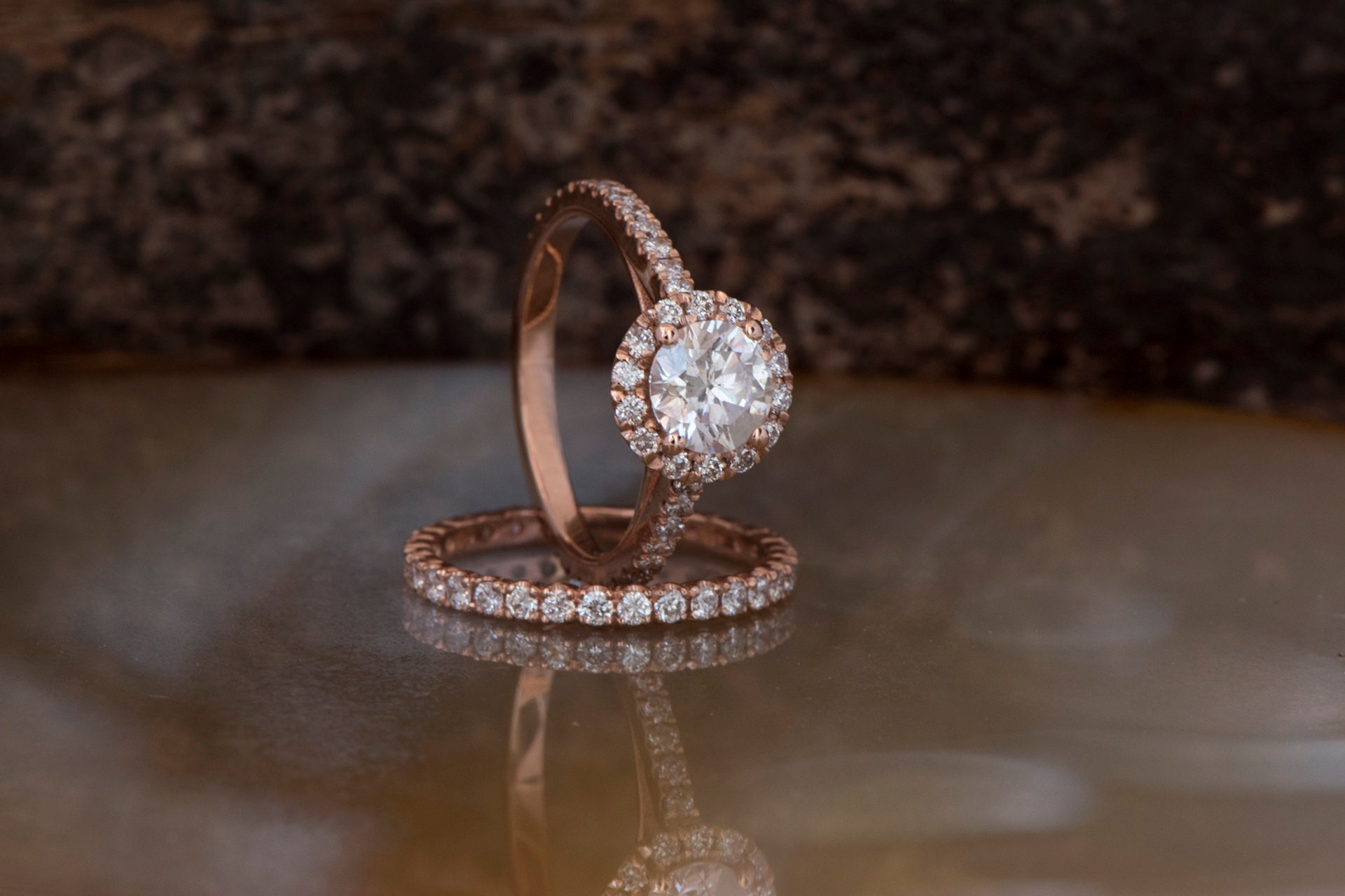 Halo Engagement Ring Rose Gold-cluster Wedding Ring Set-custom | Etsy