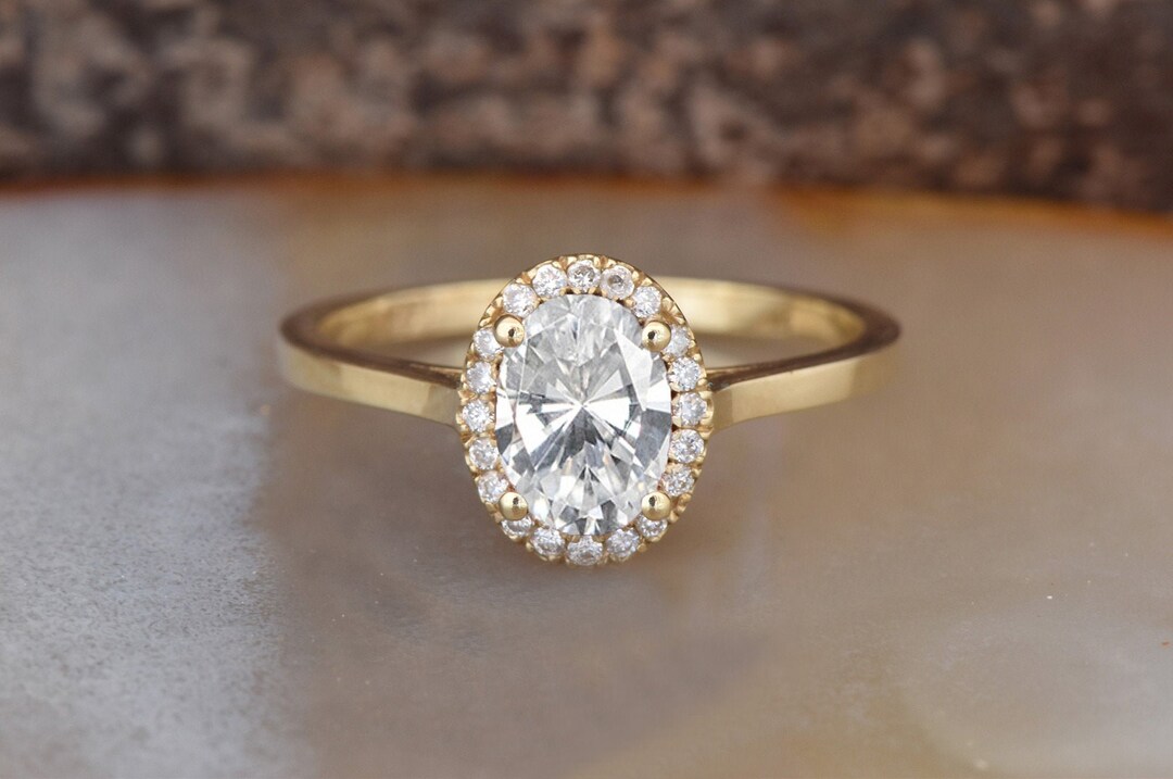 Oval Cut Engagement Ring-thin Band Oval Ring-halo Oval Engagement Ring ...