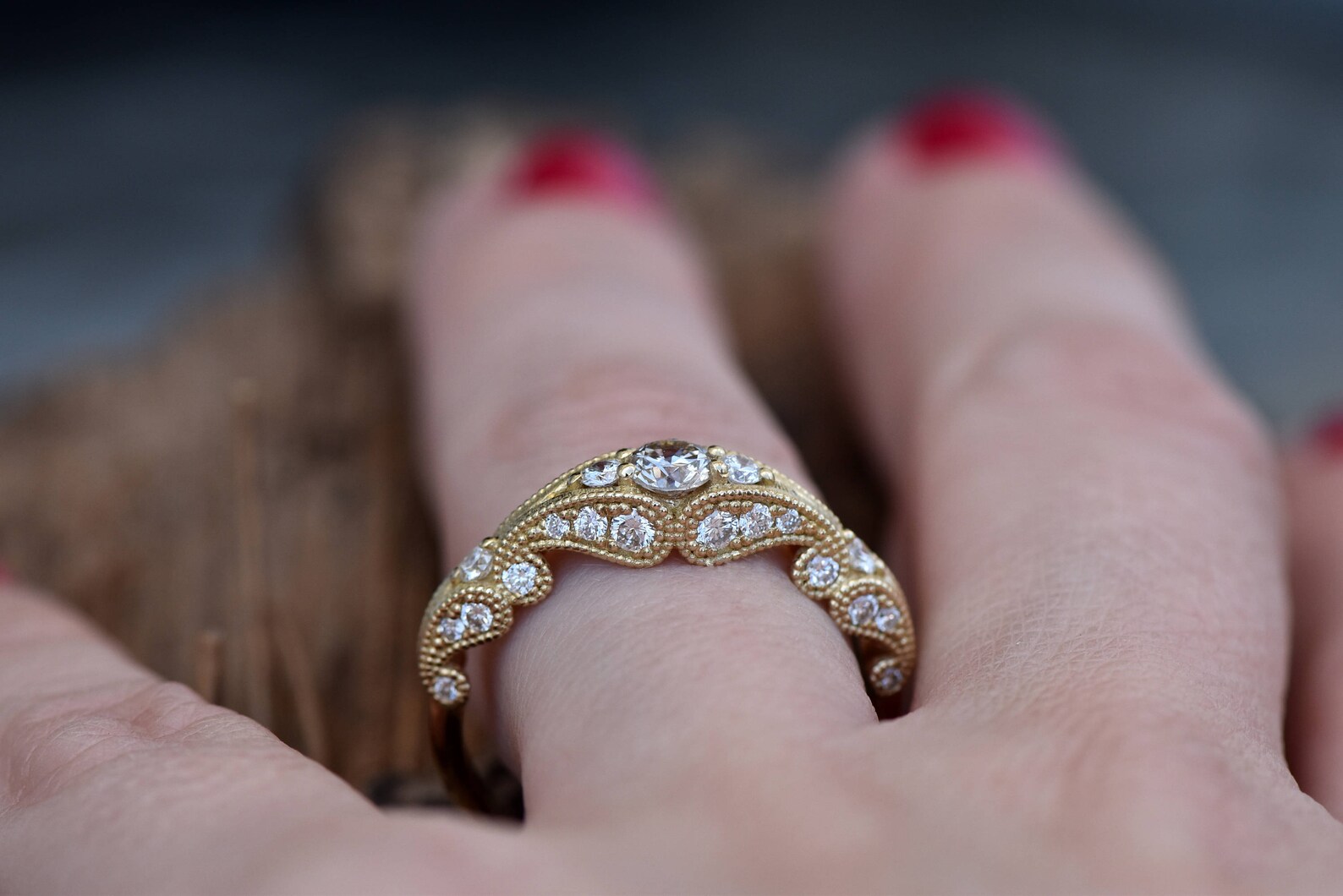 Filigree Engagement Wedding Set-diamond Bridal Set-gold Ring - Etsy