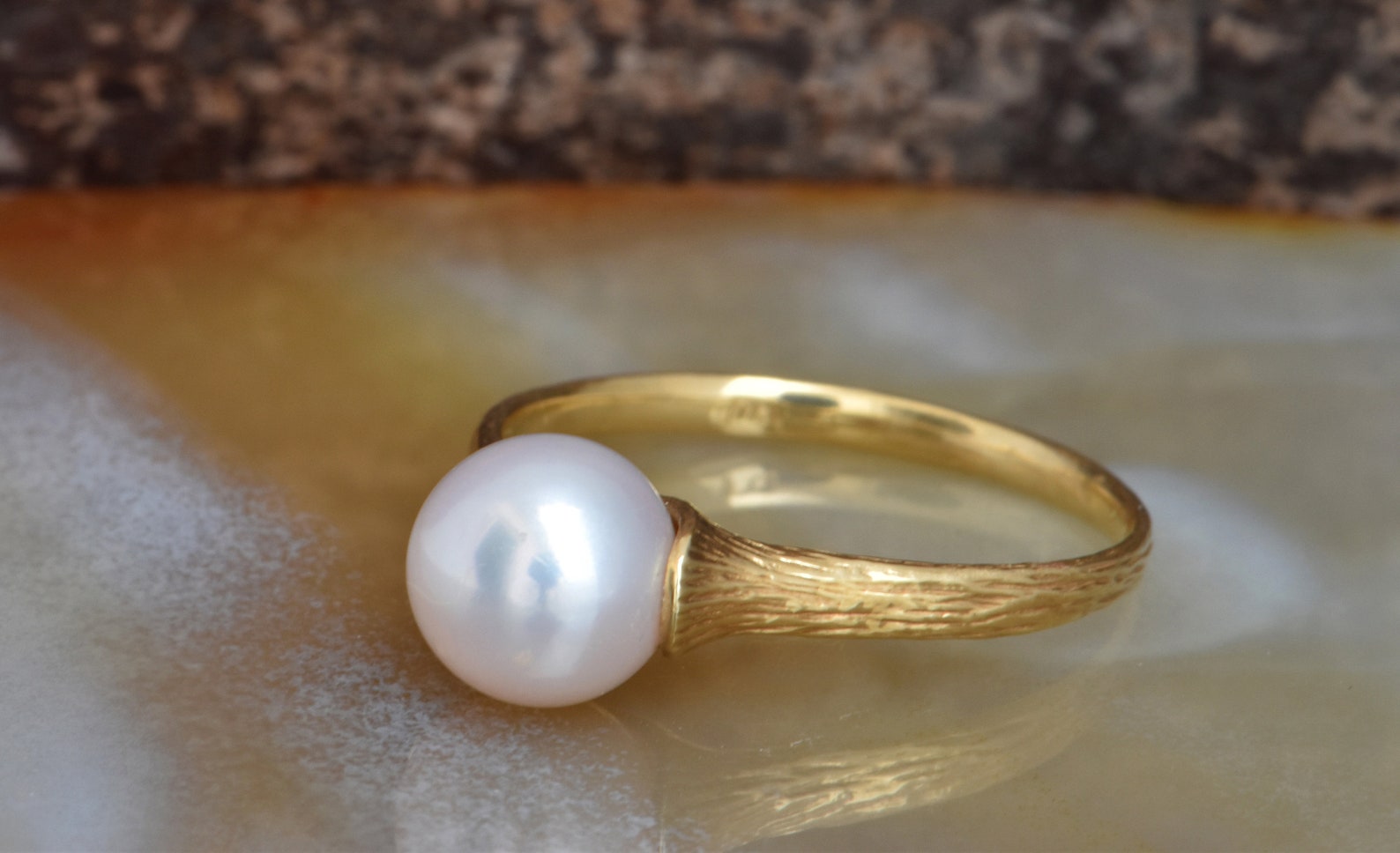 Gold Pearl Ring-Pearl ring-Yellow gold ring-Wedding Art | Etsy