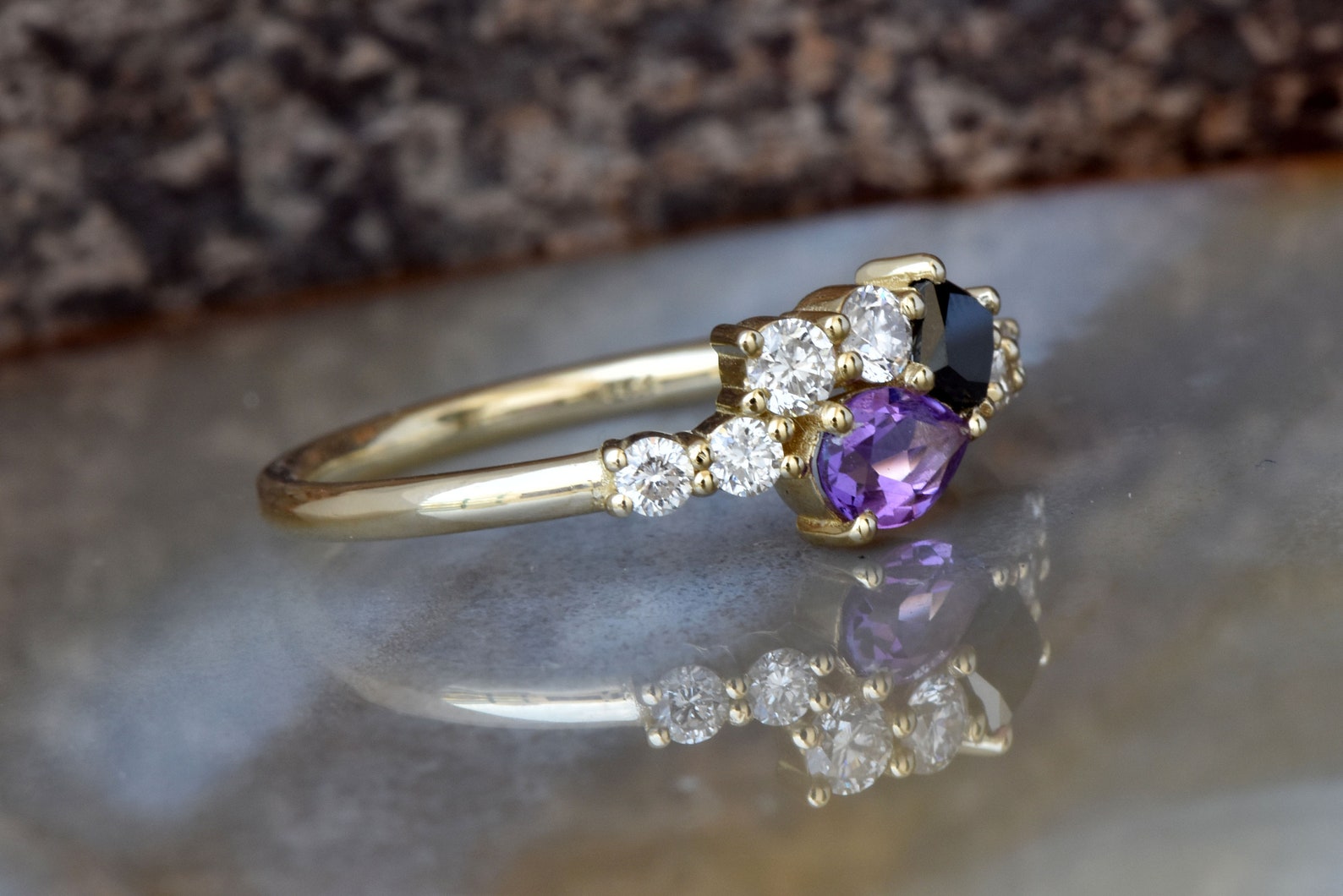 Amethyst Cluster Ring-amethyst Diamond Engagement Ring-gold - Etsy