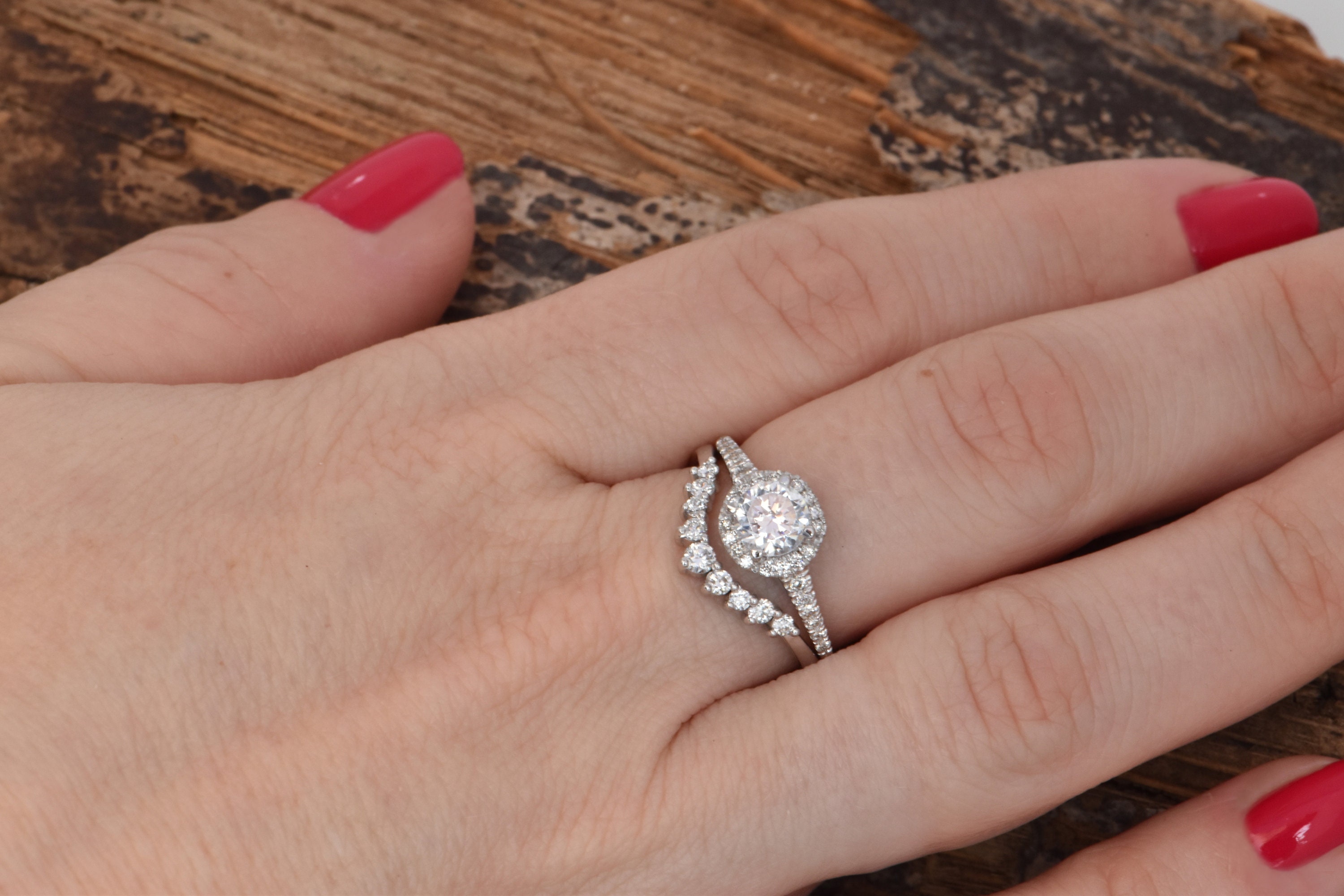 White Gold Cluster Wedding Ring Set-wedding Sets Women Rings-diamond ...