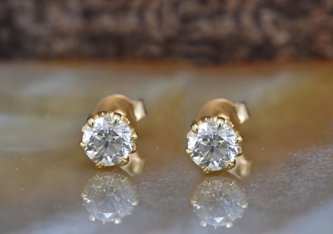 1.5 Carat Diamond Earrings-yellow Gold Earrings-diamond Stud | Etsy