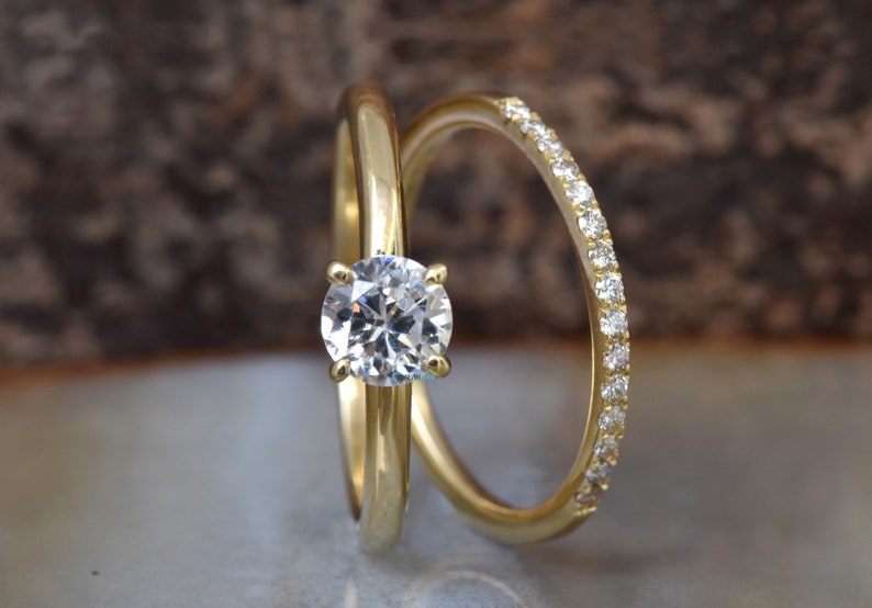 Classic Wedding Set-bridal Set Rings Yellow Gold-solitaire - Etsy