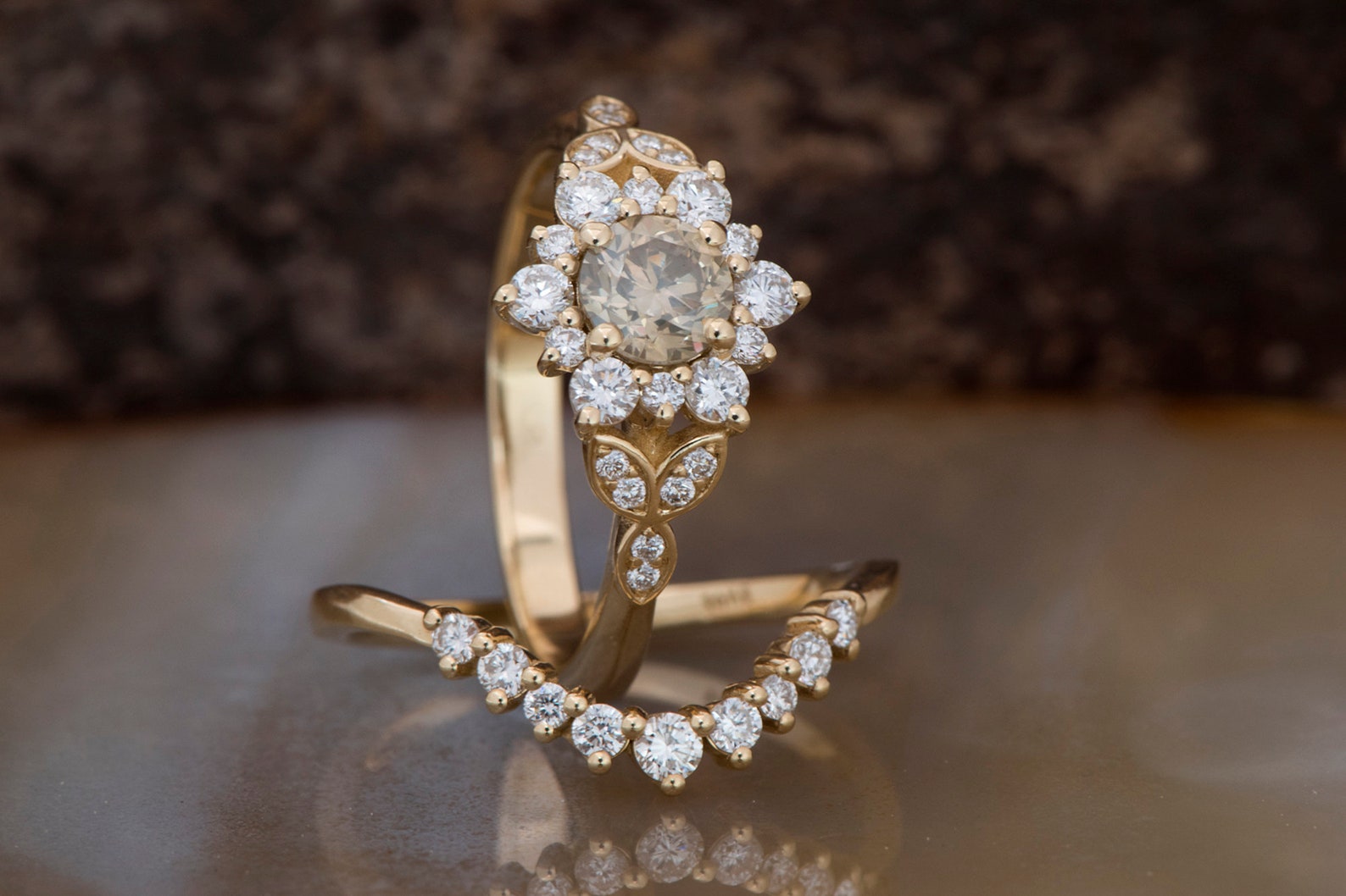 Flower Engagement Ring Set-stacking Wedding Ring Set-flower | Etsy