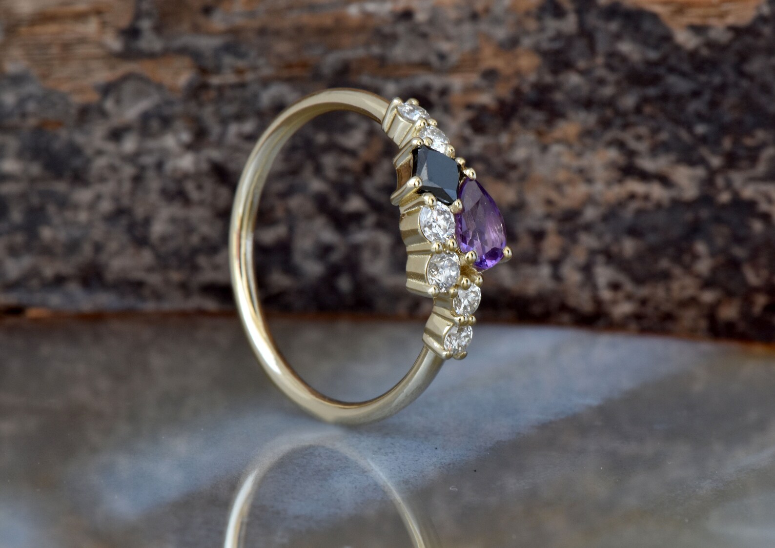 Amethyst Cluster Ring-amethyst Diamond Engagement Ring-gold - Etsy
