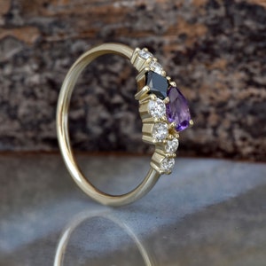 Amethyst Cluster Ring-amethyst Diamond Engagement Ring-gold - Etsy