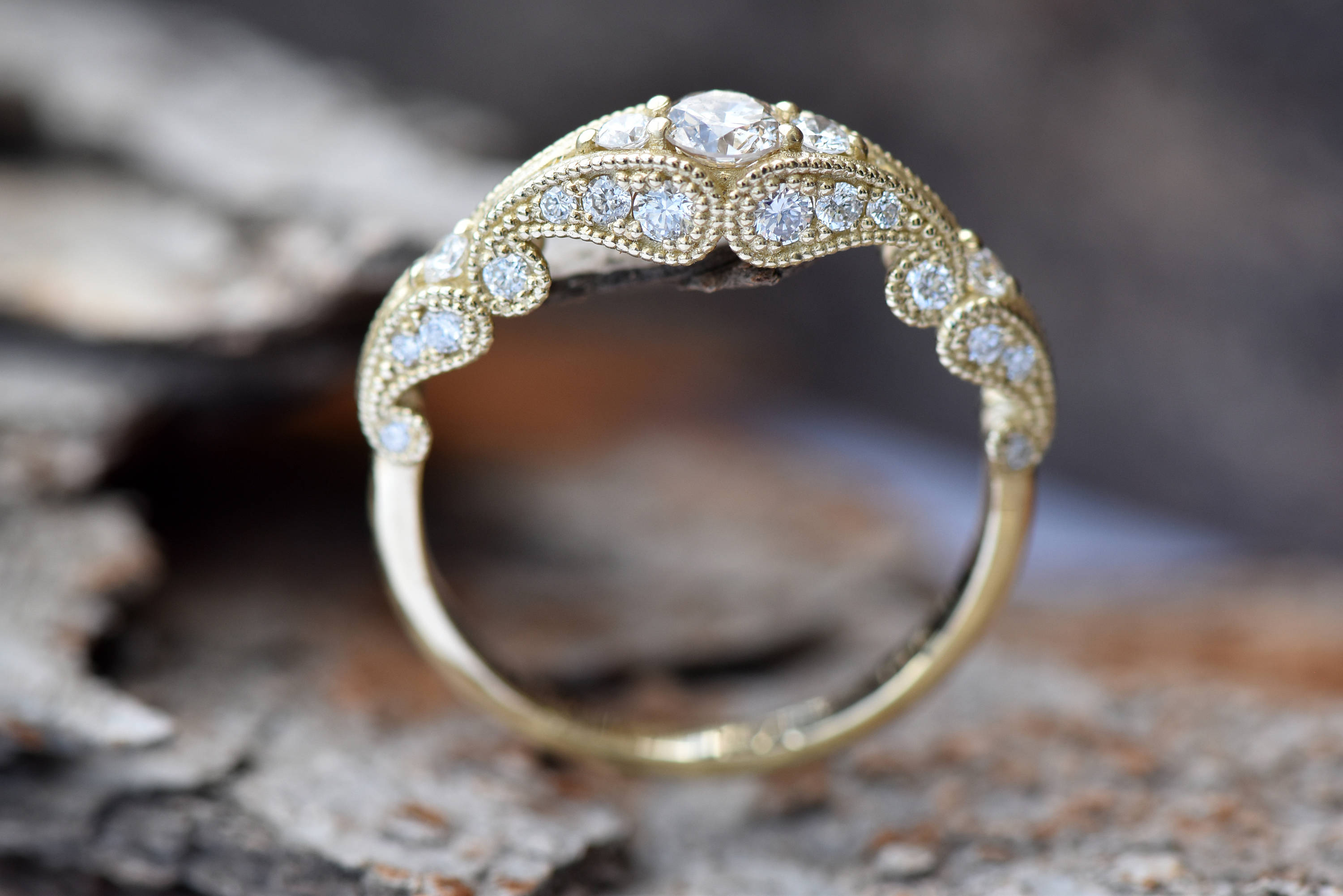 Filigree Engagement Wedding Set-diamond Bridal Set-gold Ring - Etsy Israel