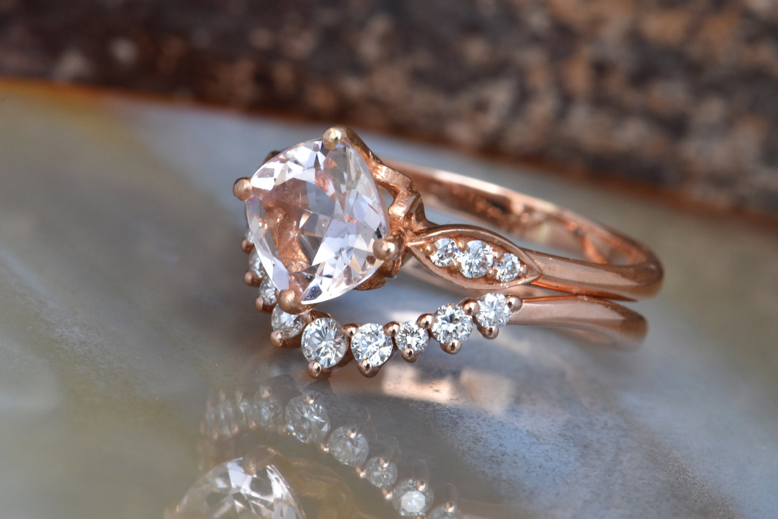 Wedding Sets Women Rings-rose Gold Morganite Cluster Wedding - Etsy