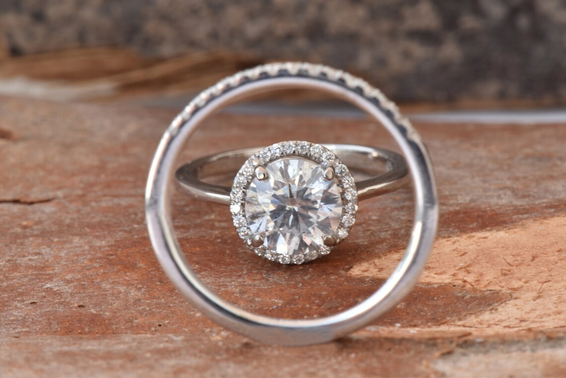 Halo Diamond Engagement Wedding Sets-bridal Set Rings White | Etsy