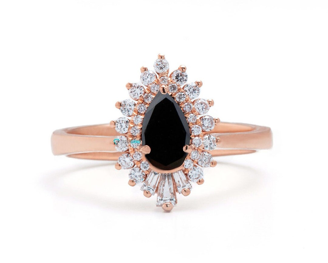 Elegant Black Diamond Engagement Ring, Vintage Style Gatsby Inspired ...