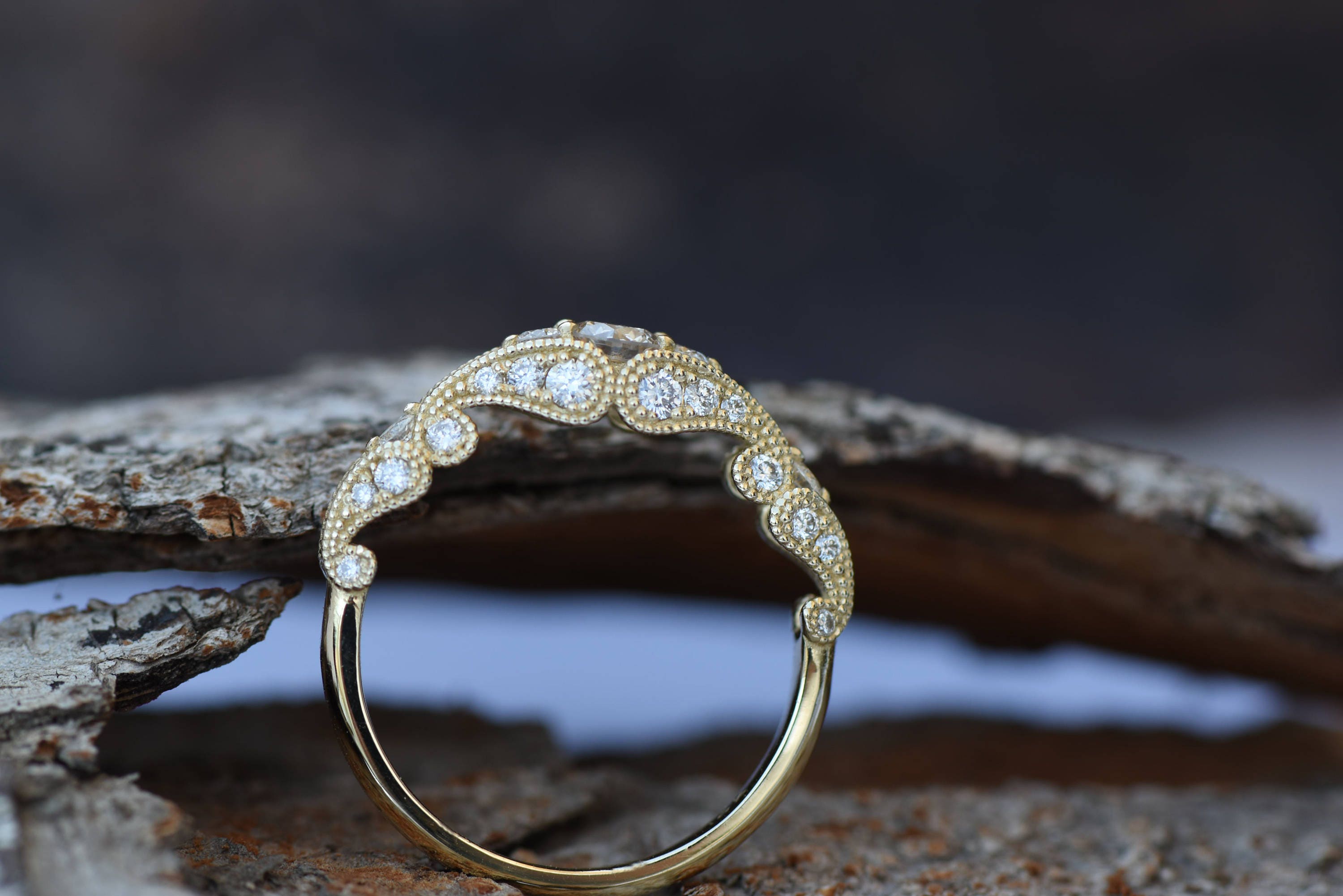 Filigree Engagement Wedding Set-diamond Bridal Set-gold Ring - Etsy Israel