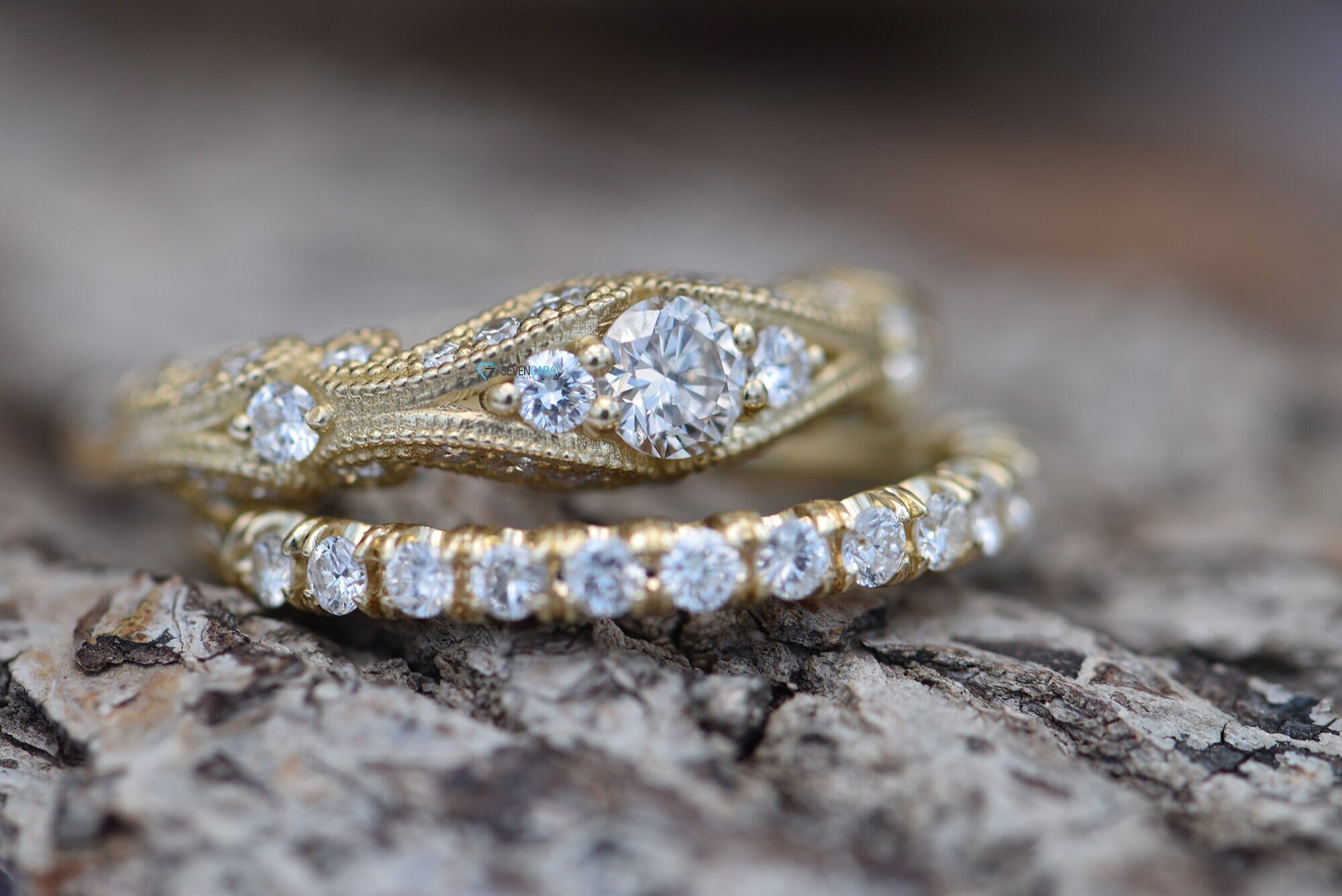 Filigree Engagement Wedding Set-diamond Bridal Set-gold Ring - Etsy Israel