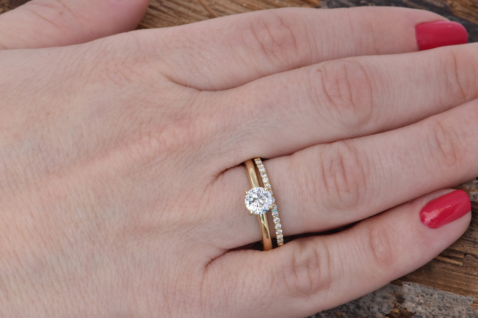 Classic Wedding Set-bridal Set Rings Yellow Gold-solitaire - Etsy