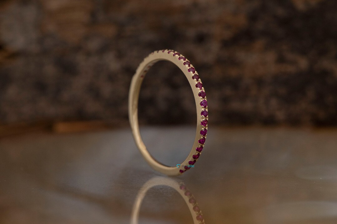 14k Ruby Ring, Solid Gold Ruby Wedding Band for Women, Minimalist ...