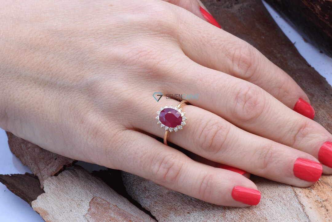 Ruby Diamond Ring, Ruby Engagement Ring, Vintage Style Ruby Ring, Ruby ...