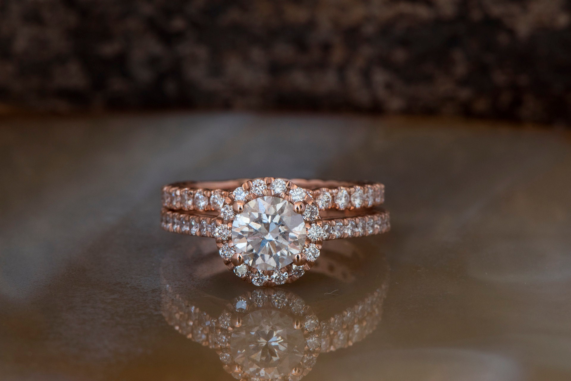 Halo Engagement Ring Rose Gold-cluster Wedding Ring Set-custom | Etsy