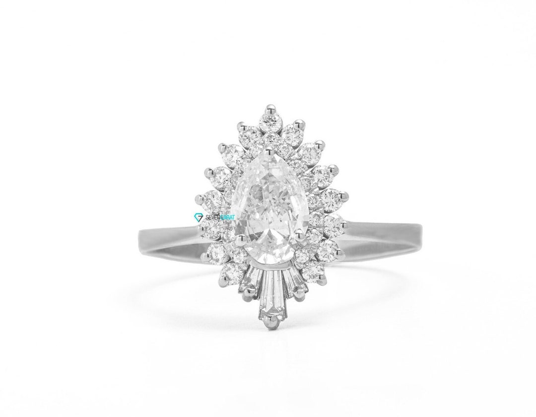 Vintage Art Deco Diamond Ring, Gatsby Double Halo Natural Diamond ...