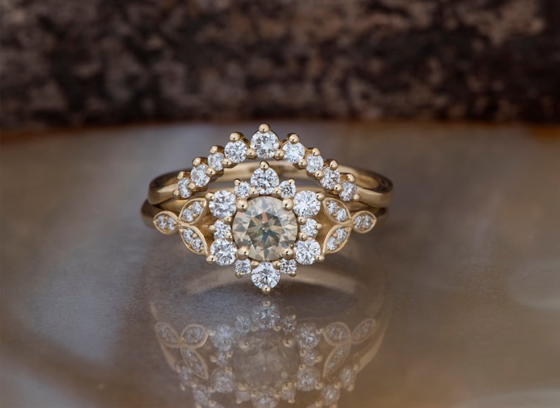 Flower Engagement Ring Set-stacking Wedding Ring Set-flower Ring-flower ...