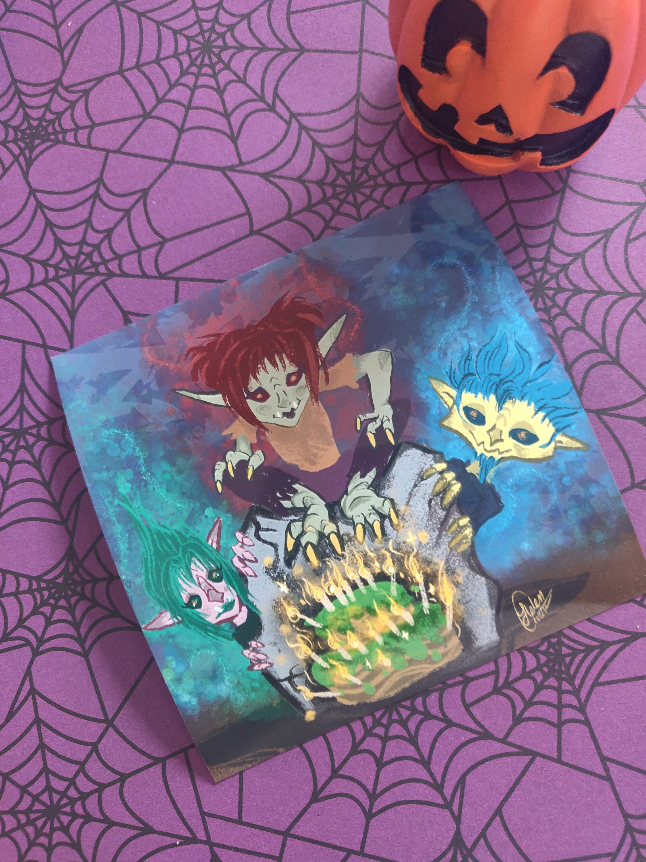 Ghoulies 4x4" Mini Art Print | Spooky Art | Halloween Decor - Etsy