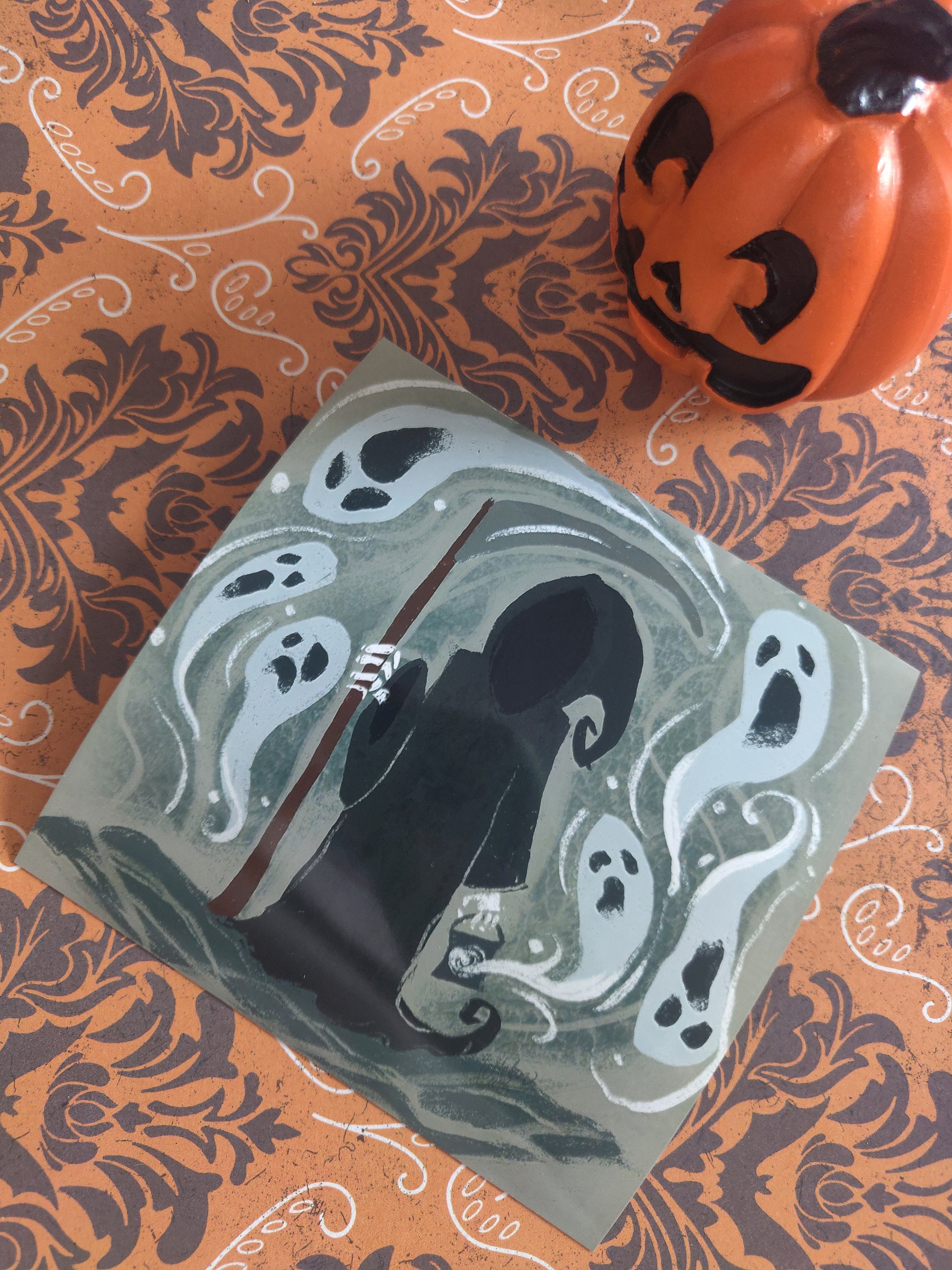 Grim Reaper 4x4 Mini Art Print Spooky Art Halloween Art - Etsy