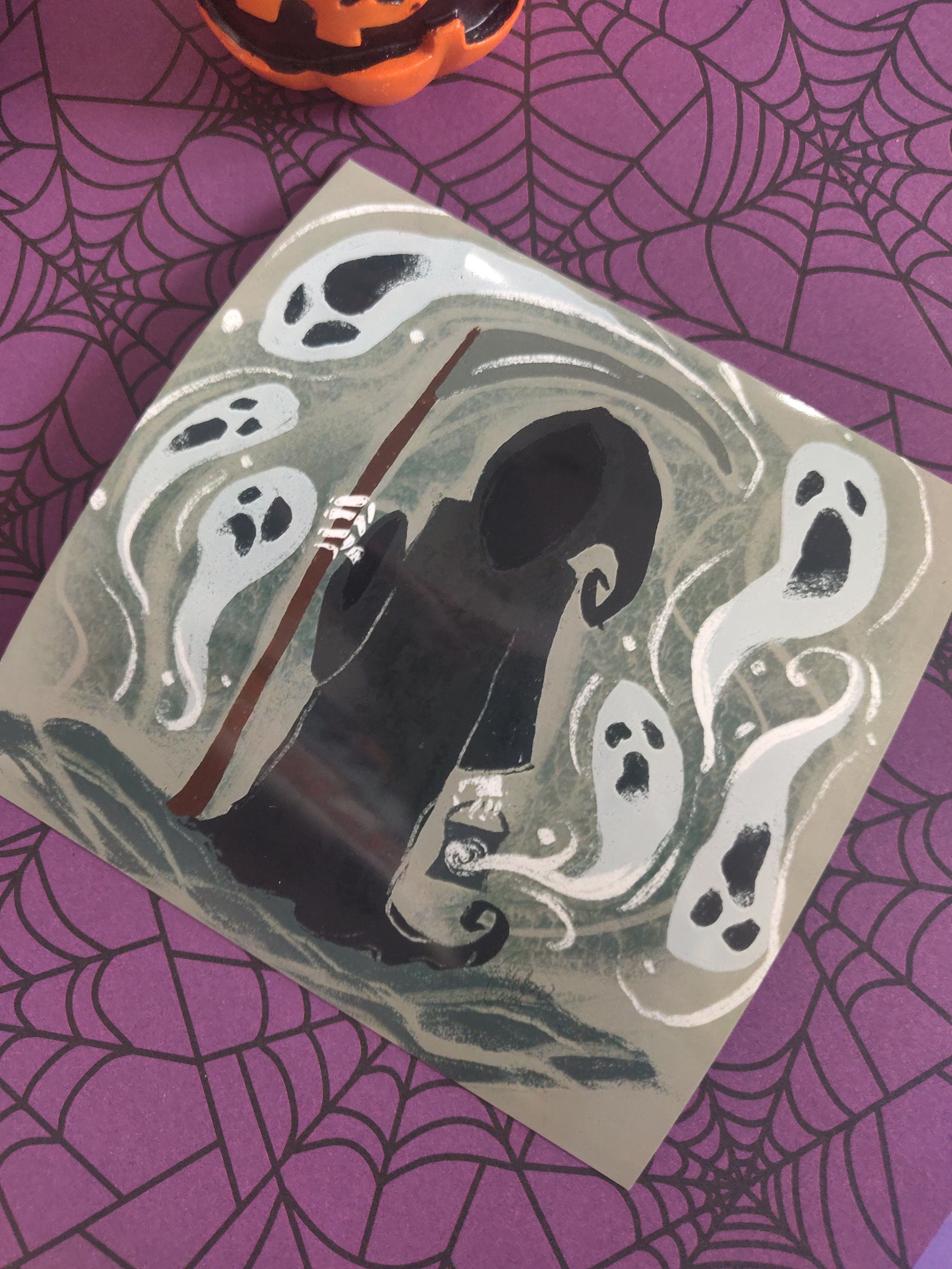 Grim Reaper 4x4 Mini Art Print Spooky Art Halloween Art - Etsy